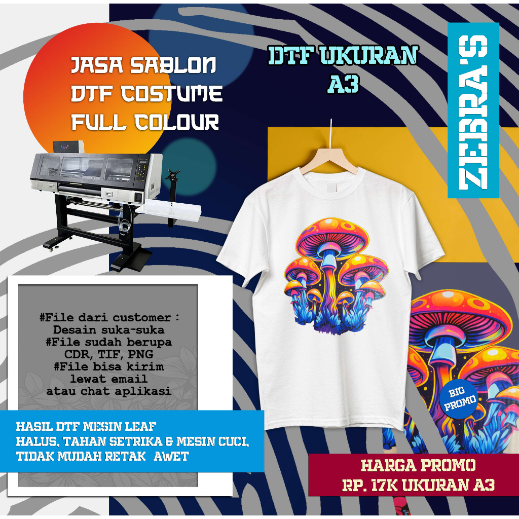Jual Jasa Cetak Garment Textile Sablon DTF Printing T-Shirt DLL Ukuran ...