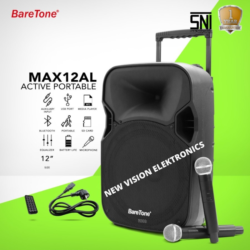 Jual Speaker Aktif Portable Bluetooth 12 inch Baretone Max12 AL Free 2 Mic | Shopee Indonesia