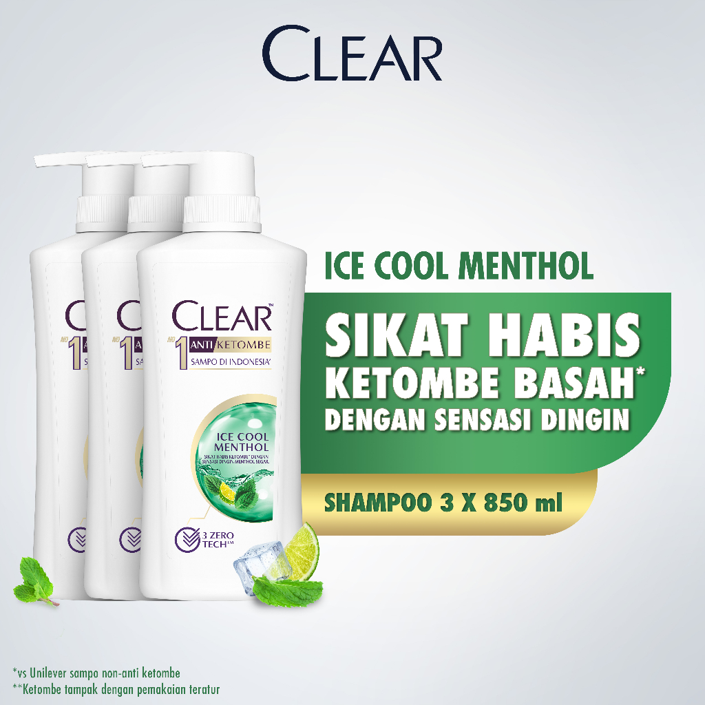 Jual Clear Shampoo Ice Cool Menthol 850ml Triplepack | Shopee Indonesia