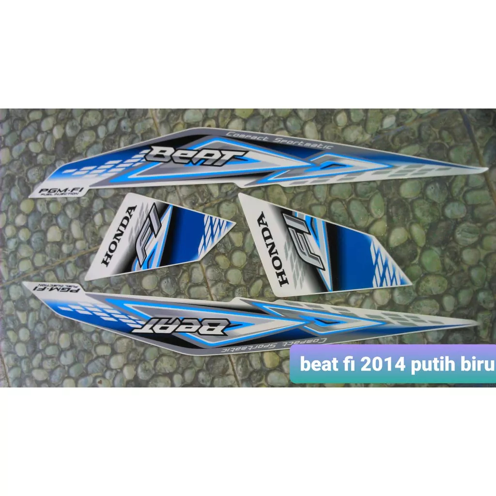 Jual stiker striping honda beat fi 2014 putih biru lis body original ...