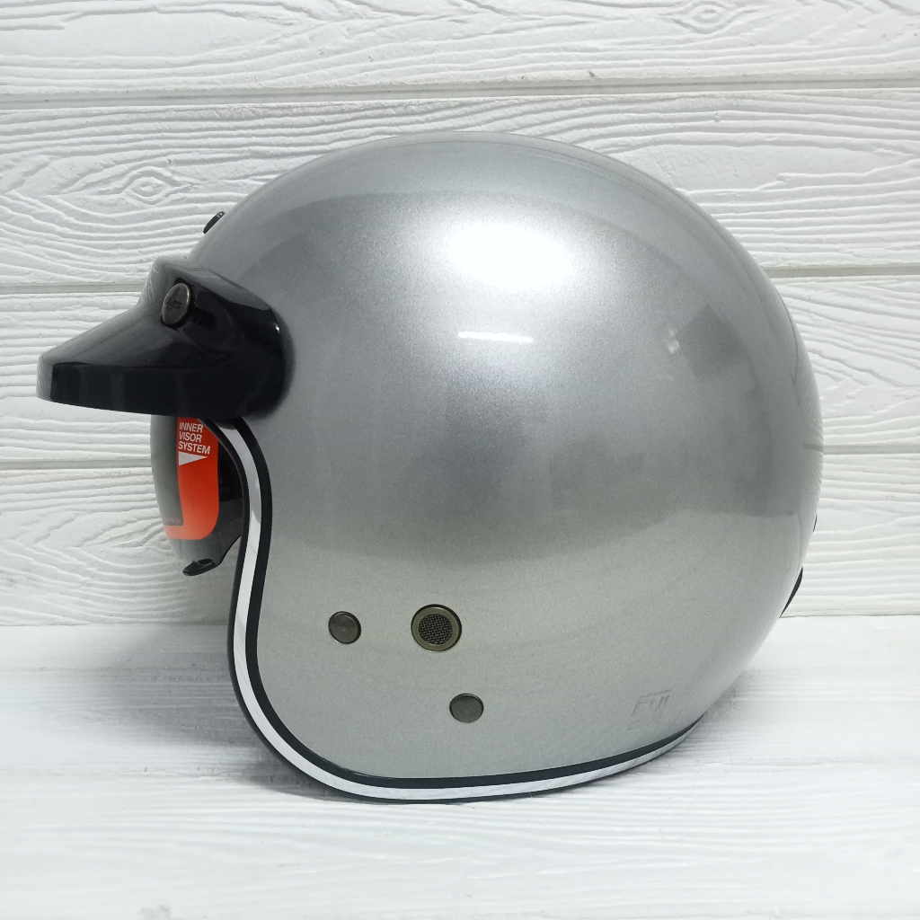 Jual HELM RETRO BOGO NJS NX2 NX-2 SOLID SILVER GLOSSY FREE PET INTERCOM ...