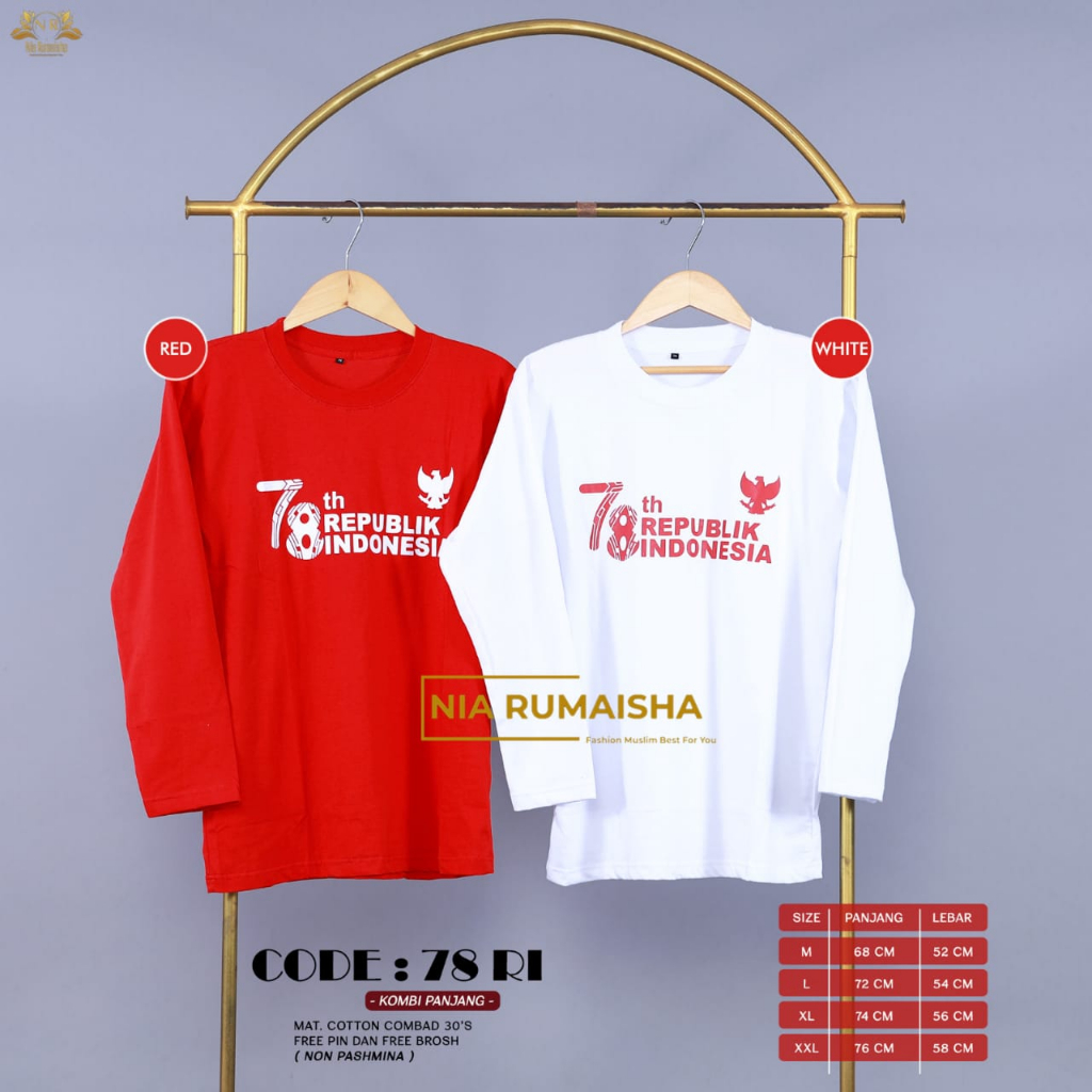 Jual Kaos Tunik Cewek Merah Putih Kemerdekaan Indonesia 78 Tahun Lengan Panjang | Shopee Indonesia