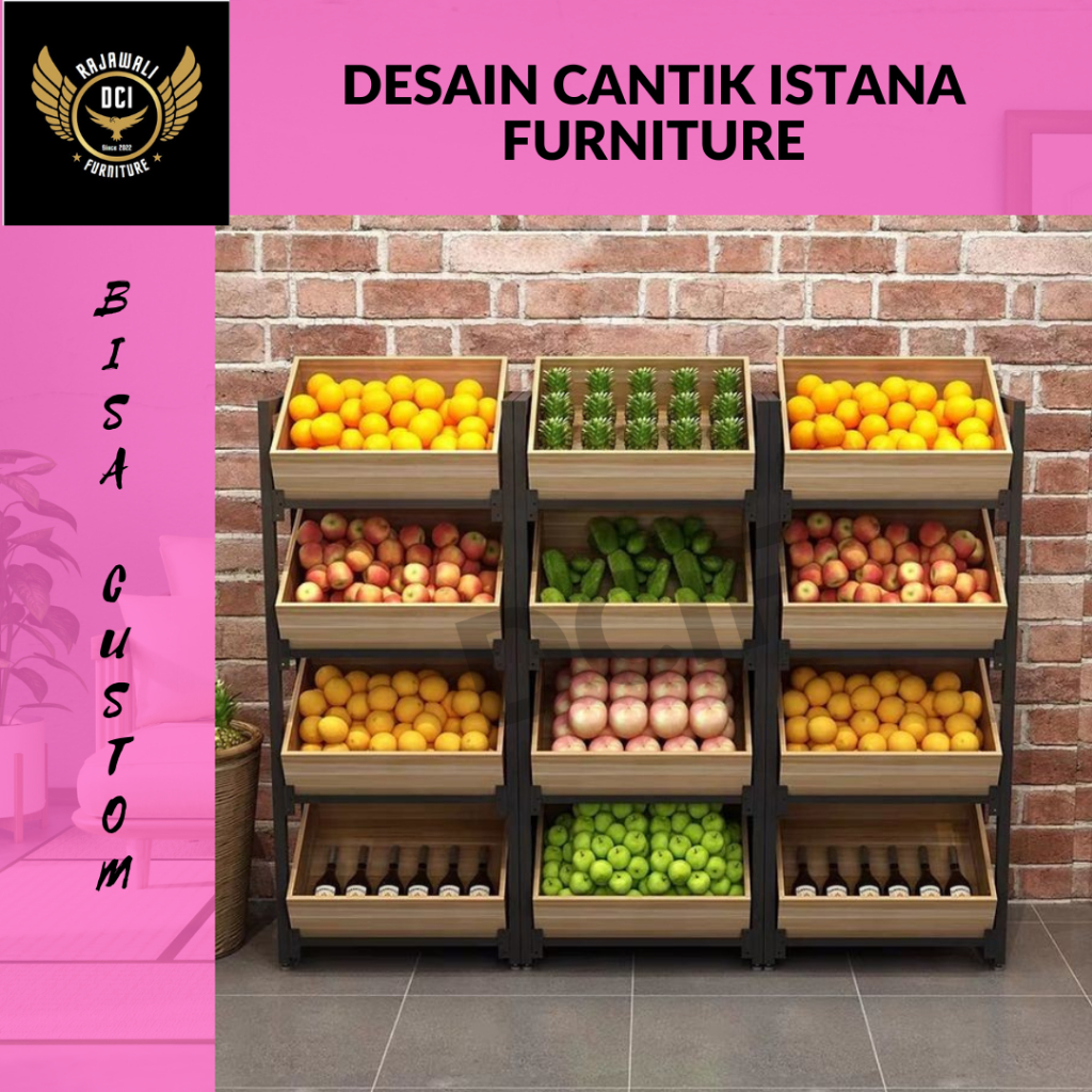 Jual 3 Rak Toko Buah Sayuran Kayu Besi Minimalis Modern | Shopee Indonesia