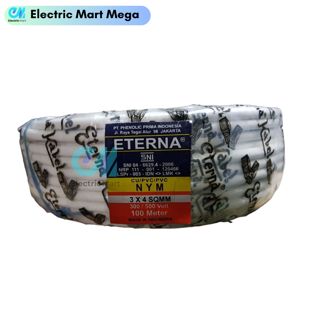 Jual Kabel Eterna NYM 3x4 Roll 100 Meter Kabel Listrik Putih 3 Tembaga ...