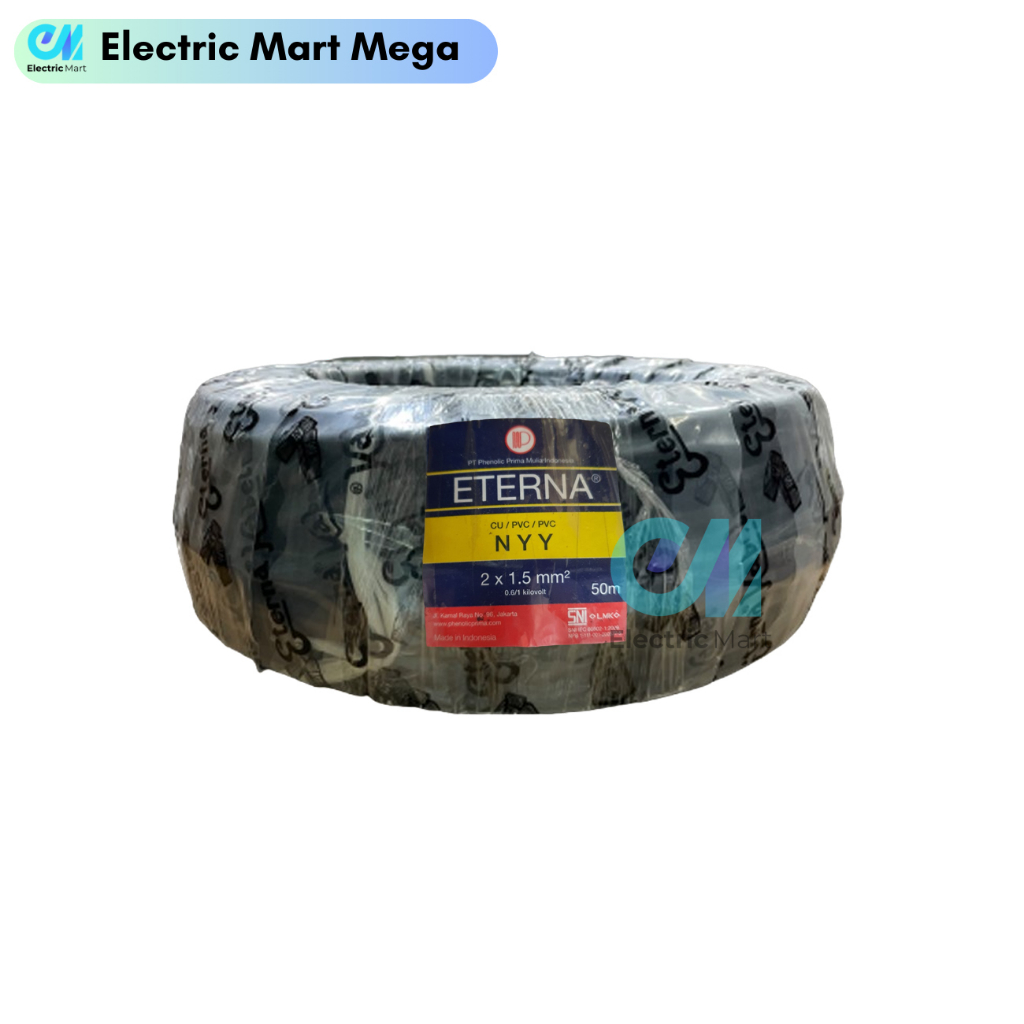 Jual Kabel Eterna NYY 2x1,5 Roll 100 Meter Kabel Listrik Hitam 2 Tembaga Kawat Tunggal Engkel 1. ...