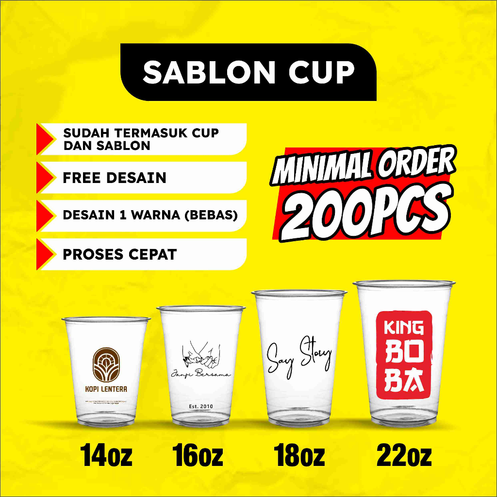 Jual Sablon Cup Gelas Custom 14oz 16oz 18oz 22oz Datar Murah Free Desain Free Ongkir | Shopee ...