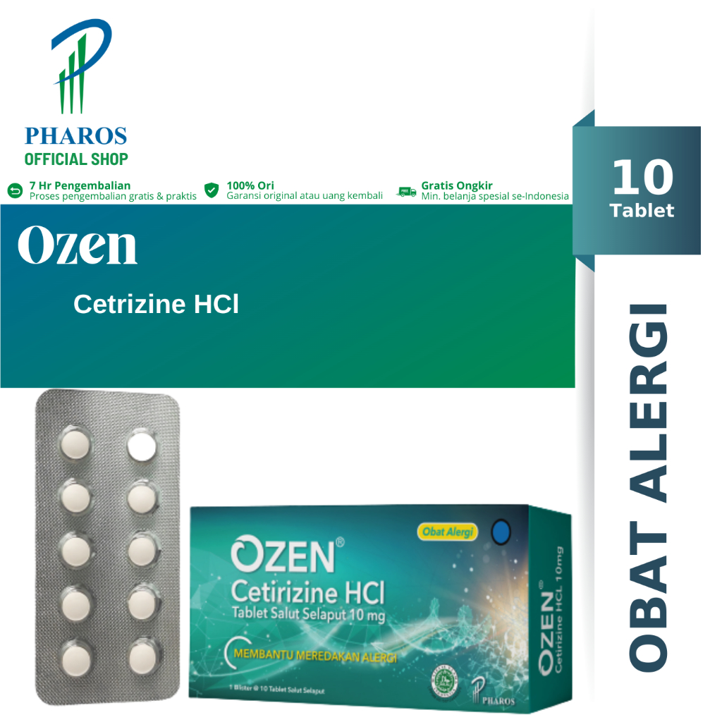 Jual Ozen Tablet 10mg | 1 box@10tablet | membantu meredakan alergi ...