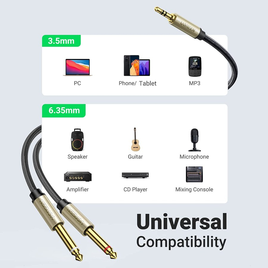 Jual UGREEN Kabel Audio Aux Splitter Jack 3.5MM To Dual 6.5mm TRS Stereo | Shopee Indonesia