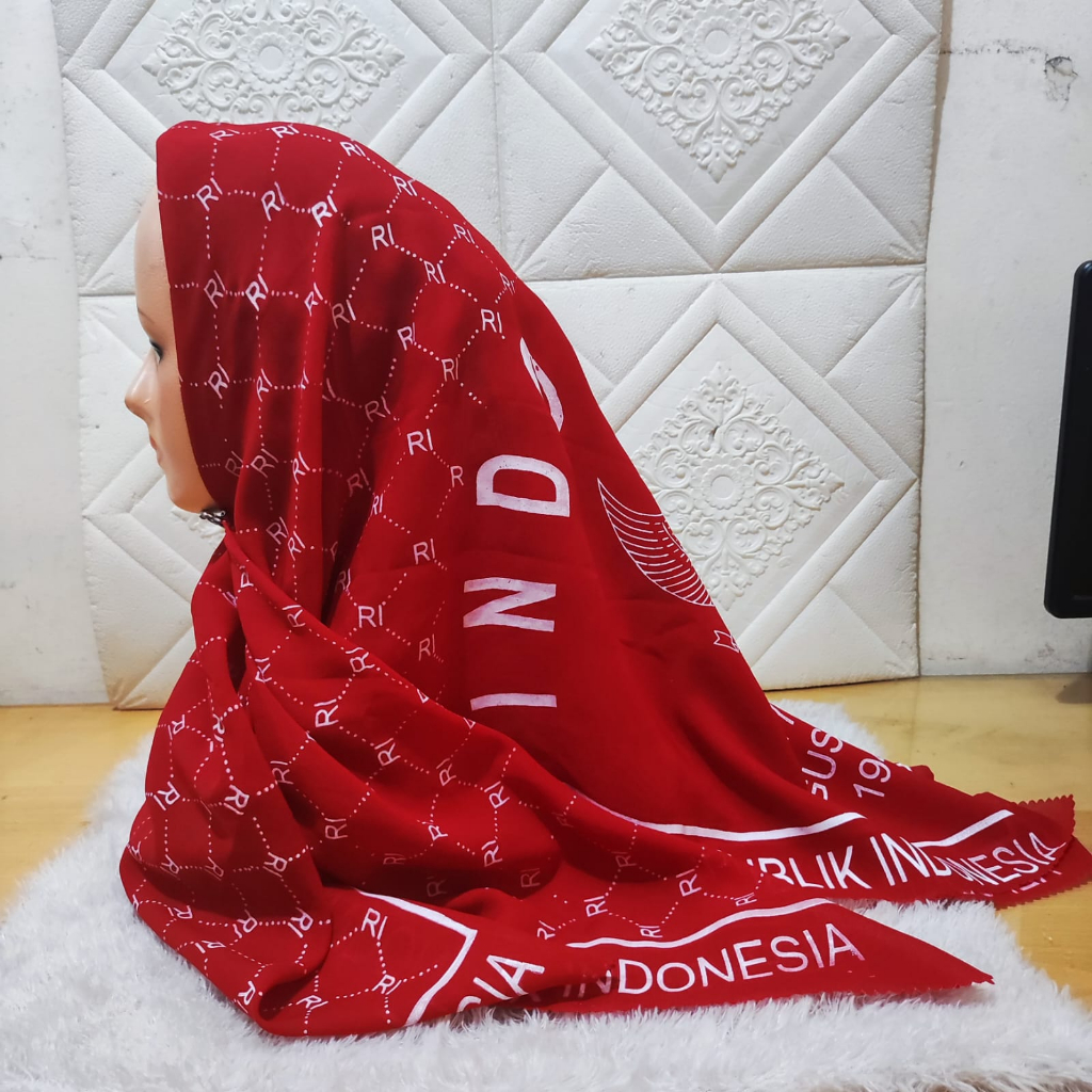 Jual sumber_hijab Jilbab Merah Hijab Tassel Kerudung Saudia Segiempat ...