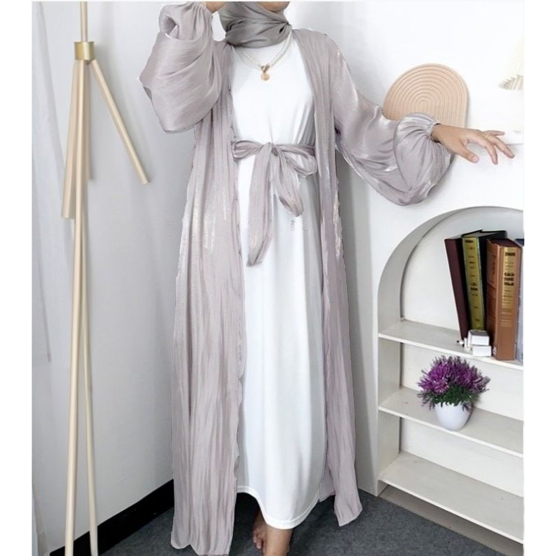 Jual MISYELIA long outer kasual abaya shimmer silk free belt model ...