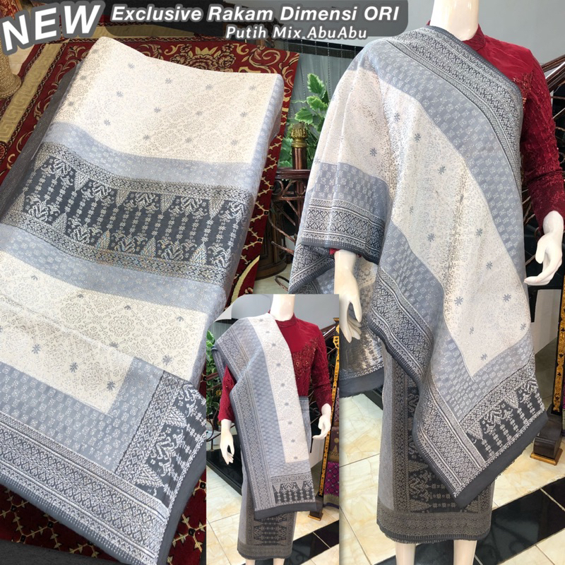 Jual NEW EXCLUSIVE Songket Rakam Kandang Dimensi ORI /Putih Mix AbuAbu /songket tenun asli ...