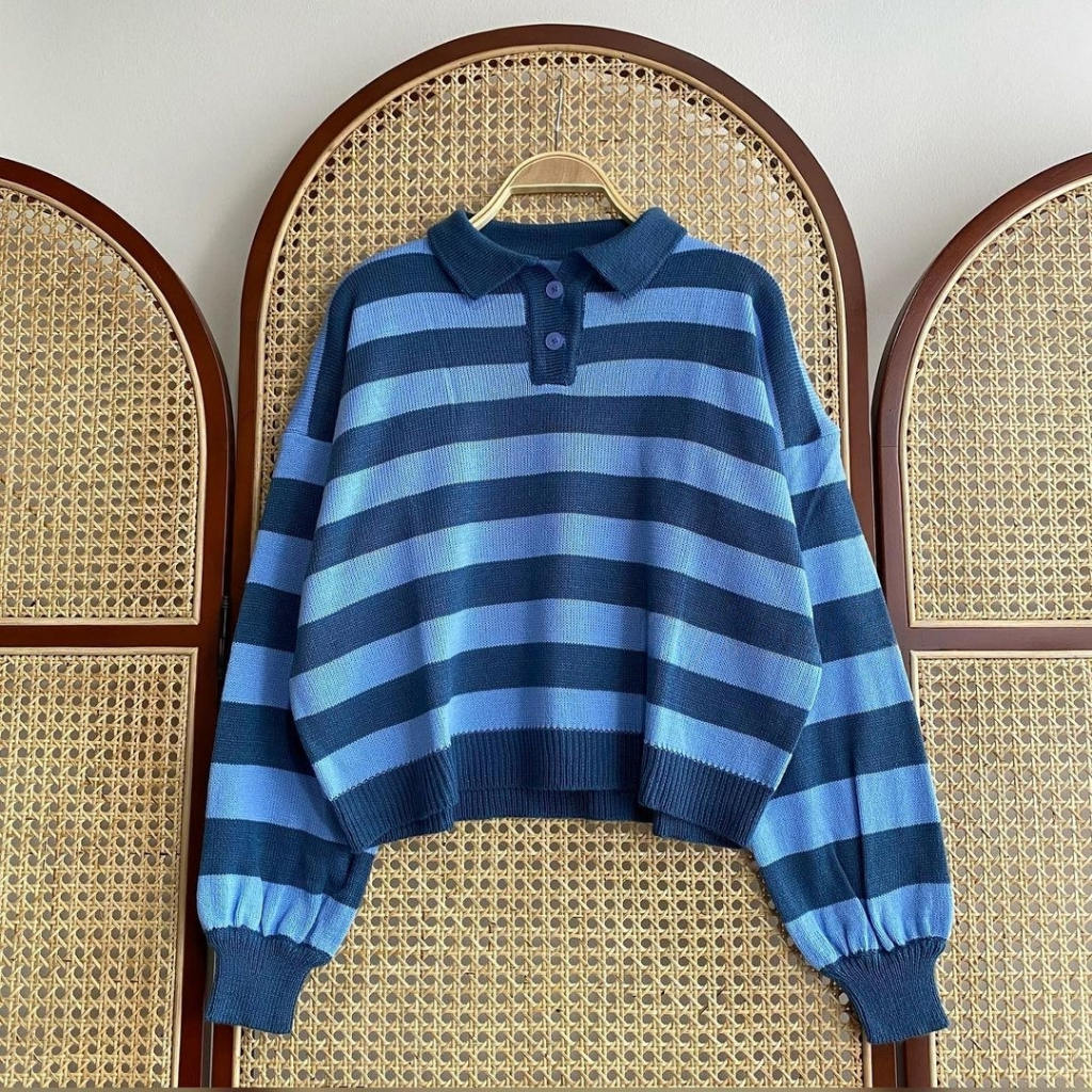 Jual SWEATER RAJUT POLO WANITA CROP BLASTER/ATASAN RAJUT WANITA KERAH ...