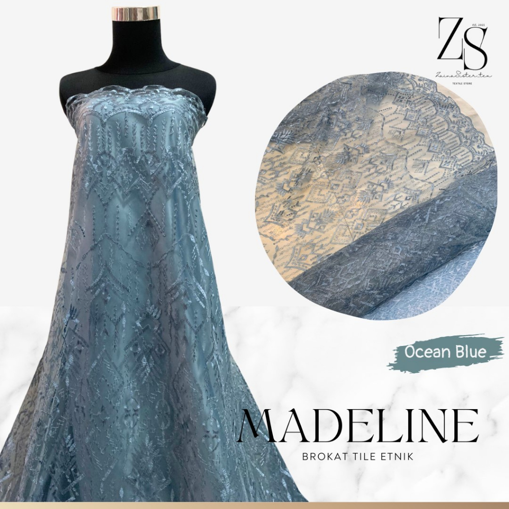Jual Bahan Kain Kebaya Brokat Tile Etnik Mewah Madeline Warna Ocean ...