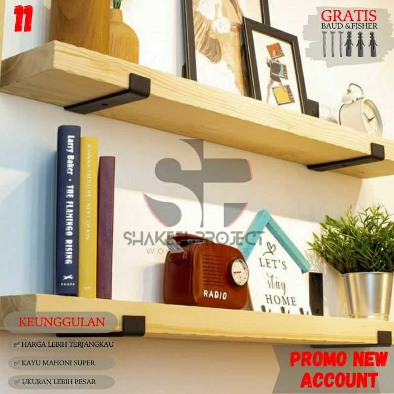 Jual 011 rak dinding minimalis ambalan dinding kayu MAHONI | Shopee ...