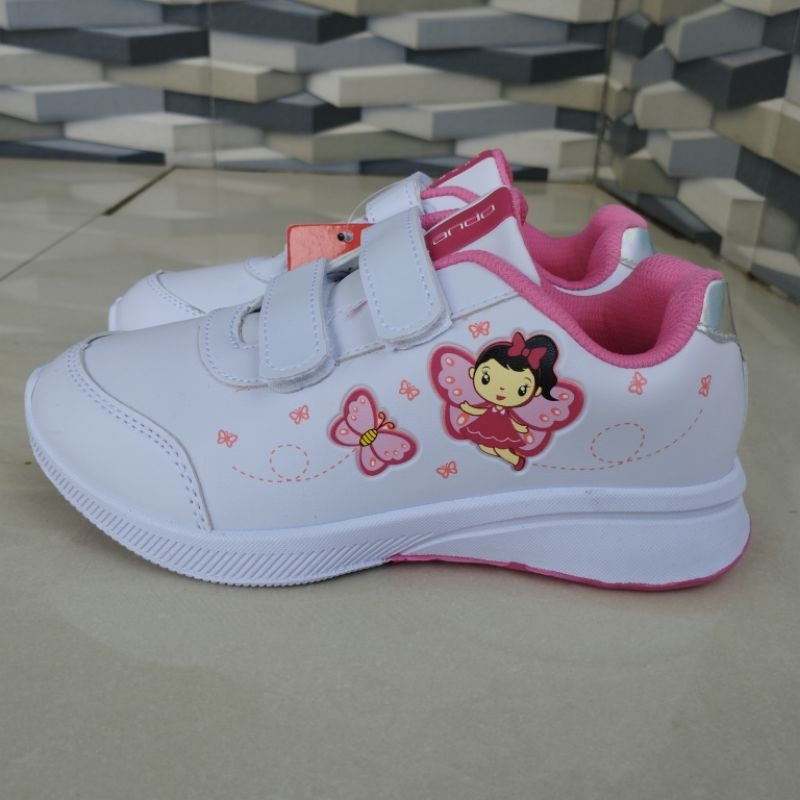 Jual sepatu ando original Lily fly Velcro perekat putih merah jambu ...
