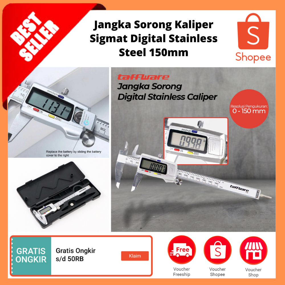 Jual Jangka Sorong Kaliper Sigmat Digital Stainless Steel 150mm / Alat pengukur mikrometer ...