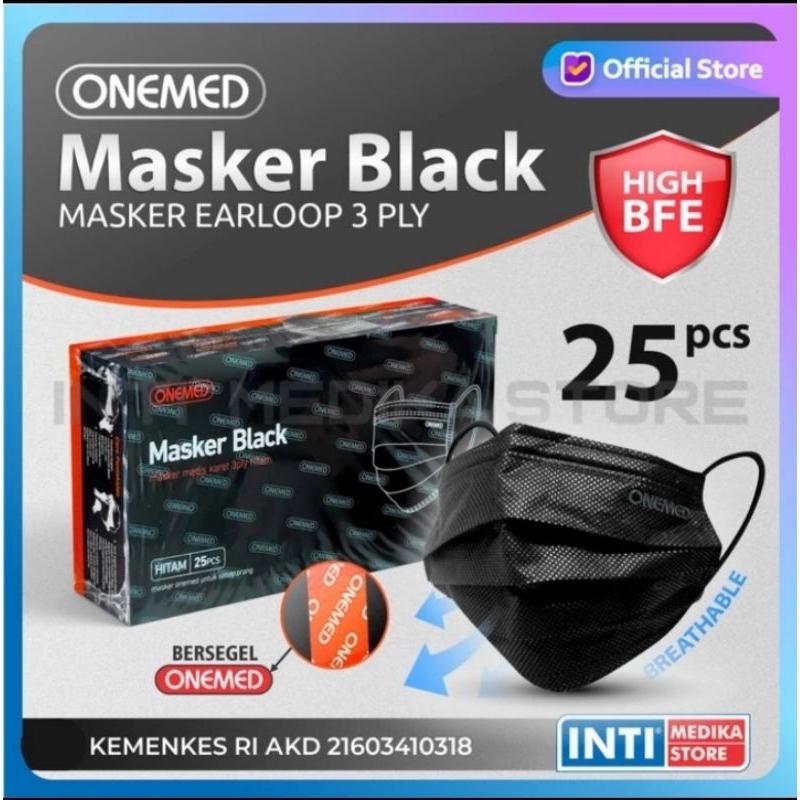 Jual Masker Earloop Onemed Black isi 25pc | Shopee Indonesia