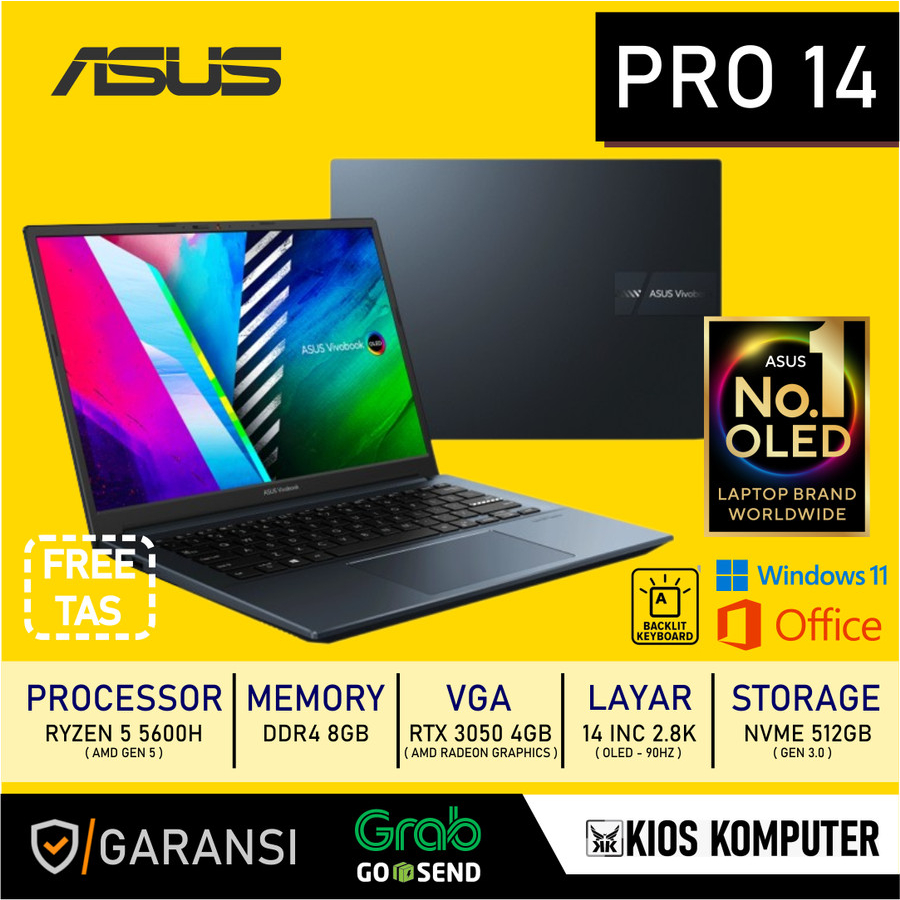 Jual ASUS VIVOBOOK PRO 14 OLED RYZEN 5 8GB/512GB RTX 3050 14 INCH 2.8K ...