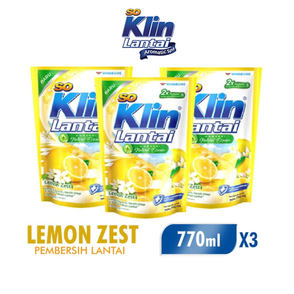 Jual Soklin Pembersih Lantai Kuning Lemon Zest Pouch 770 ml x3 | Shopee ...