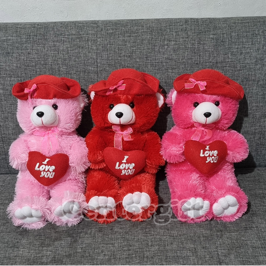 Jual Boneka Teddy Bear Love Topi Ukuran M 50CM Bisa Custom Nama ...