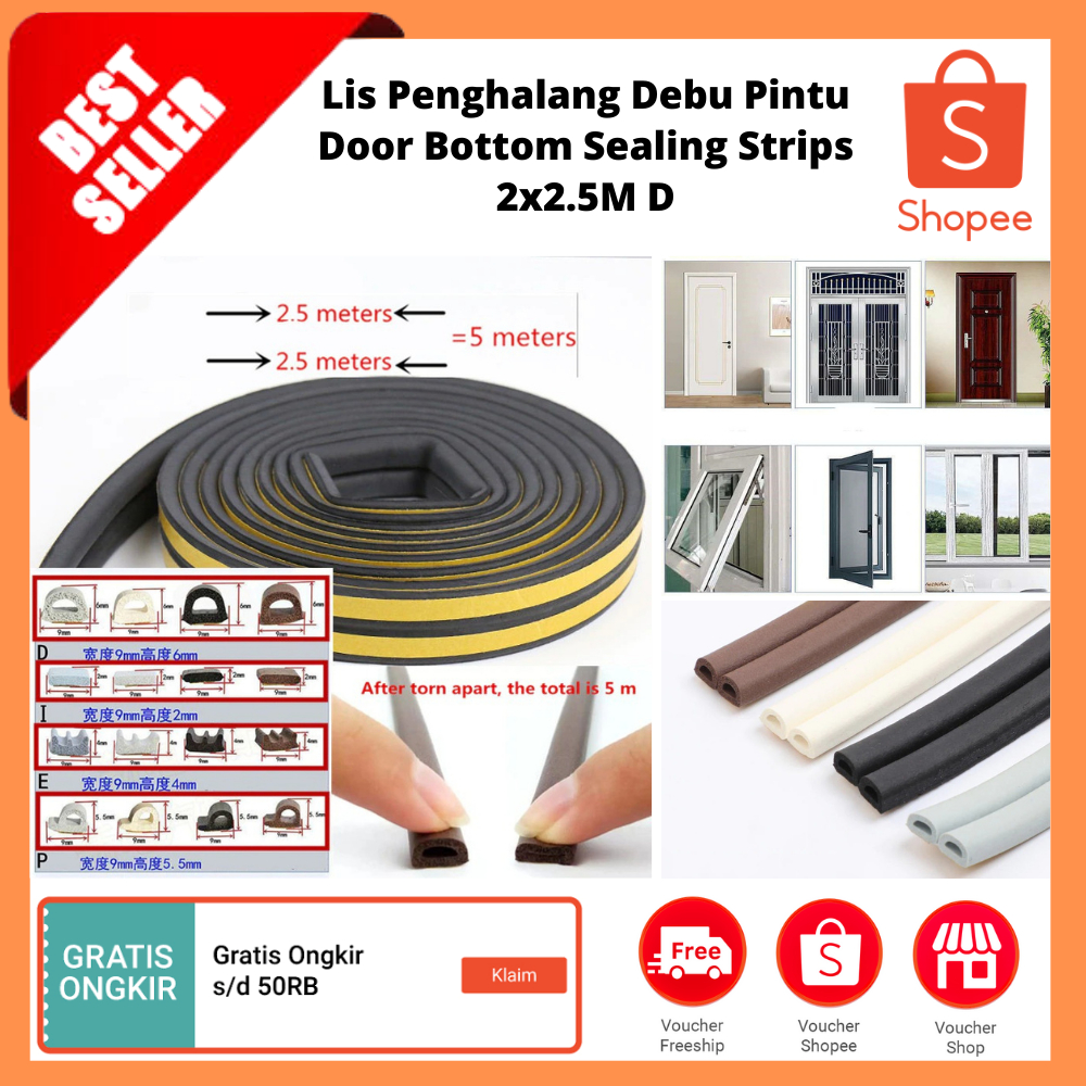 Jual Lis Penghalang Debu Pintu Door Bottom Sealing Strips 2x2.5M ...