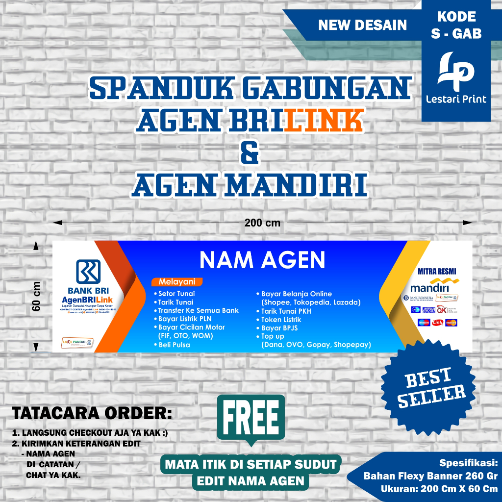 Jual SPANDUK GABUNGAN AGEN BRILINK DAN AGEN MANDIRI / 200CM X 60CM ...