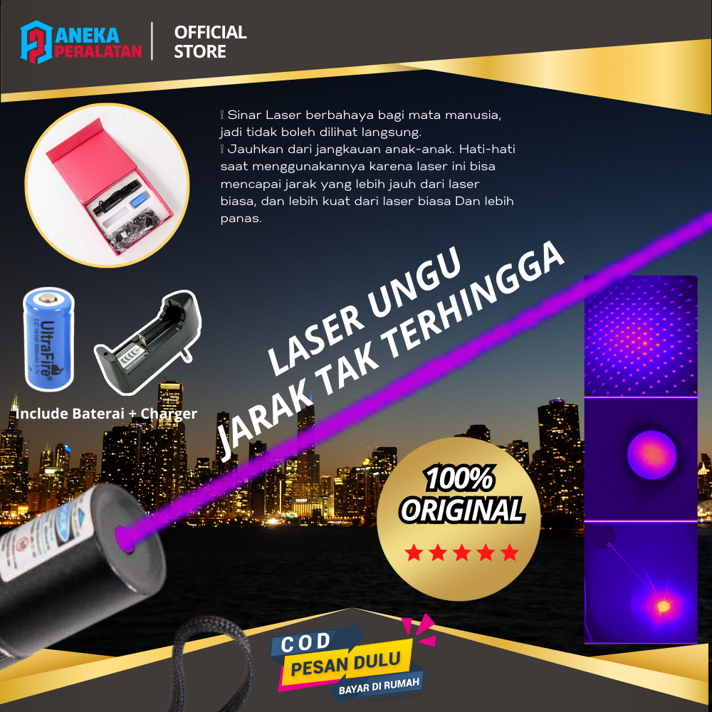 Jual UltraLaser Laser Pointer Purple Ungu Jarak Jauh 303 Baterai Charge ...