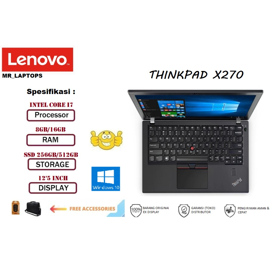 Jual Murah ! Laptop Lenovo Thinkpad X270 Core I7 Gen 7 Ram 16GB SSD 1TB Mulus Slim (Free Mouse ...