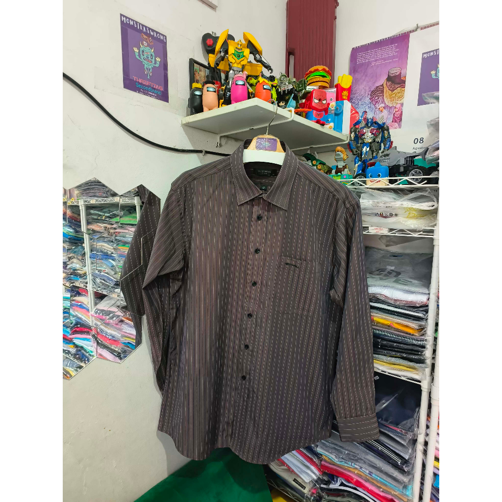 Jual Kemeja Katun Gentwell Homme Coklat Tua Garis Garis Biru Dongker ...