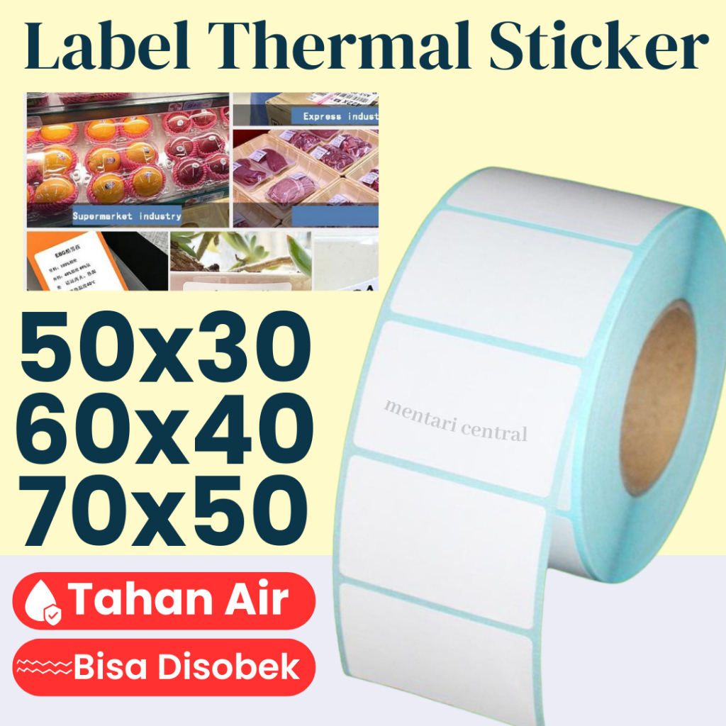 Jual Label Thermal 50x30mm - 50x30 & 60X40mm (1 LINE) Kertas Sticker ...