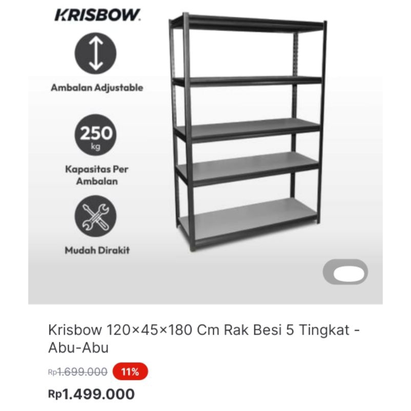 Jual Krisbow 120x45x180 Cm Rak Besi 5 Tingkat - Abu-abu ( Ace Hardware ...