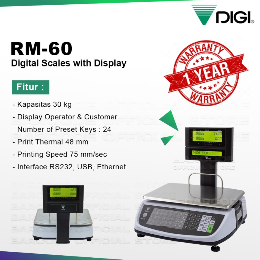 Jual Digi RM-60 Digital Computing Scale 30kg Double Display Timbangan ...