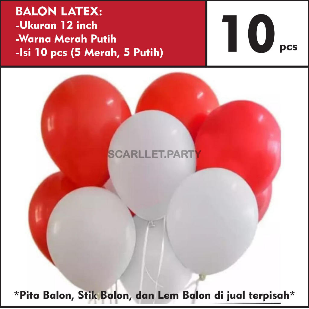 Jual PAKET BALON MERAH PUTIH ISI 10 PCS BALON BULAT POLOS BALON KARET ...