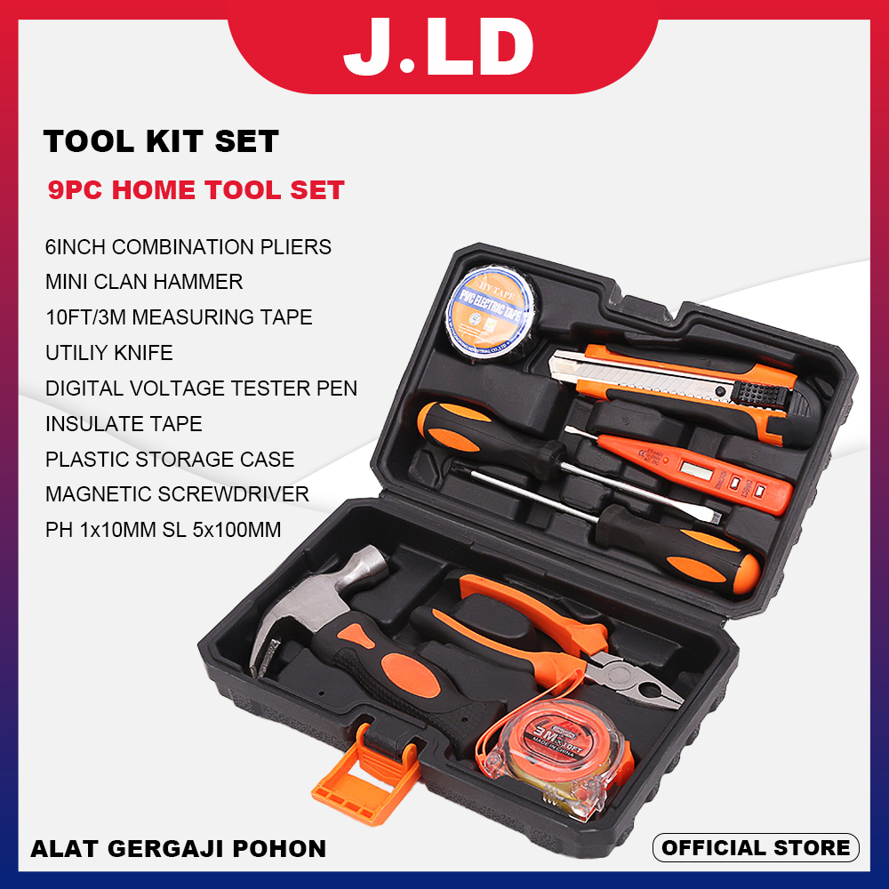 Jual JLD Toolkit Set 9pcs Alat Pertukangan Palu handtool box Perkakas ...