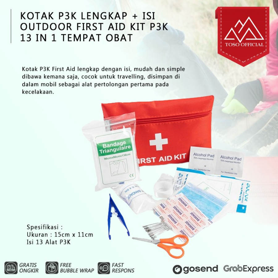 Jual KOTAK P3K LENGKAP + ISI OUTDOOR FIRST AID KIT P3K 13 IN 1 TEMPAT ...