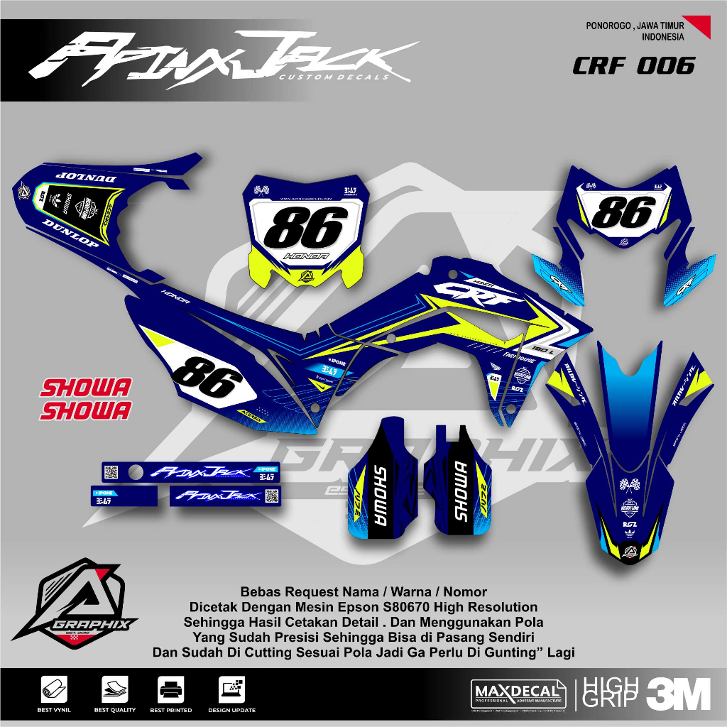Jual DECAL STICKER CRF 150 /CUSTOM DECAL CRF 150 BIRU /CRF SUPERMOTO ...