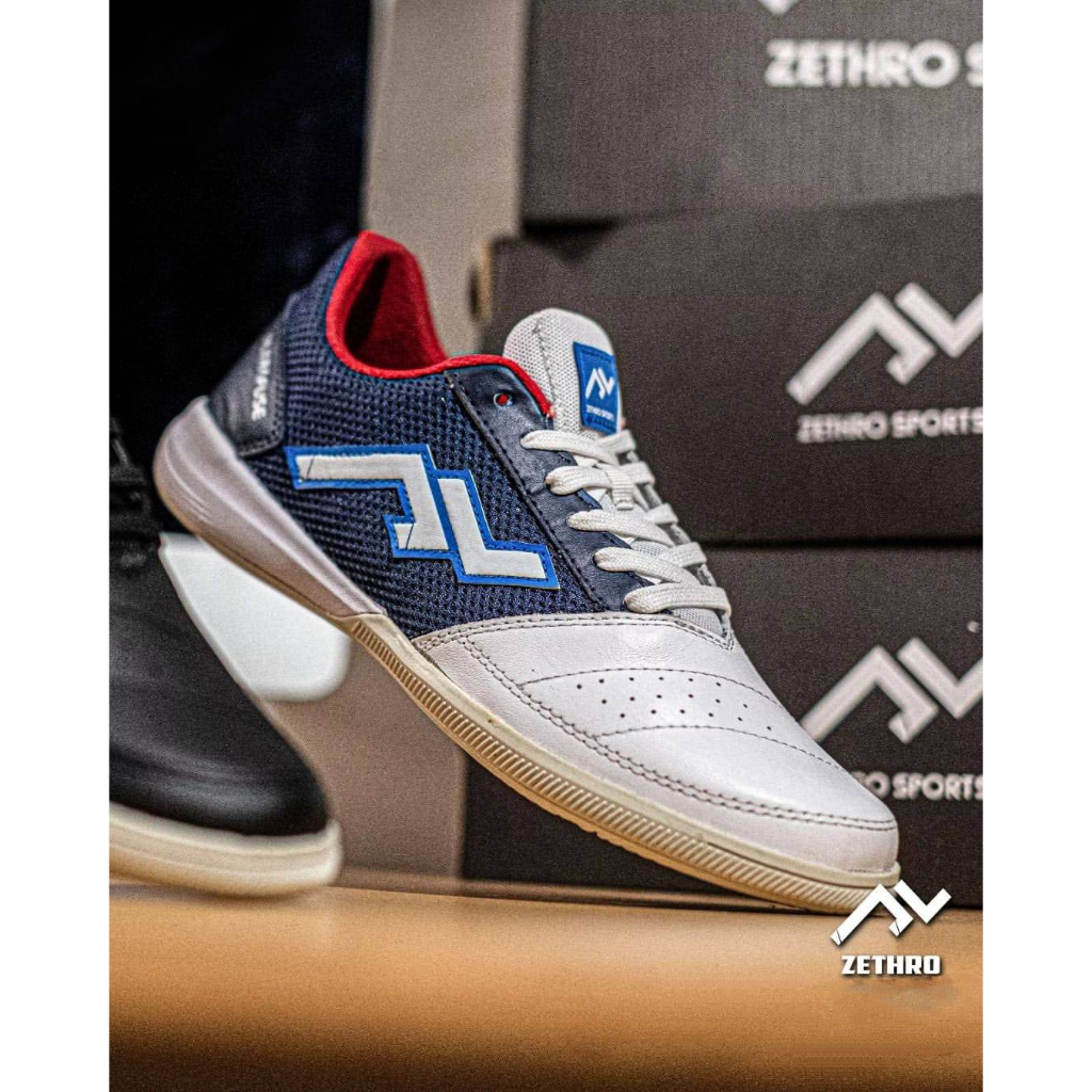 Jual zethro alfa v3 leather white navy in sepatu futsal original zethro ...