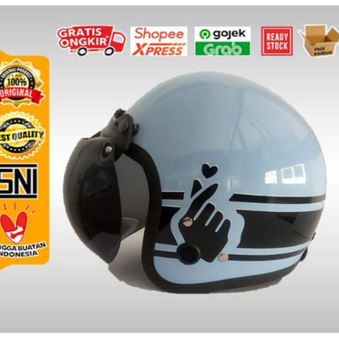Jual Helm / Retro / Bogo / ANT Love Hand Blue Pastel + kaca helm ...