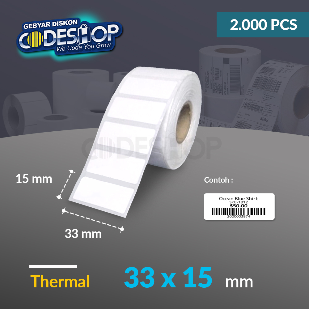 Jual Codeshop Label Thermal 33 x 15 mm 1 Line Stiker Printer Barcode ...
