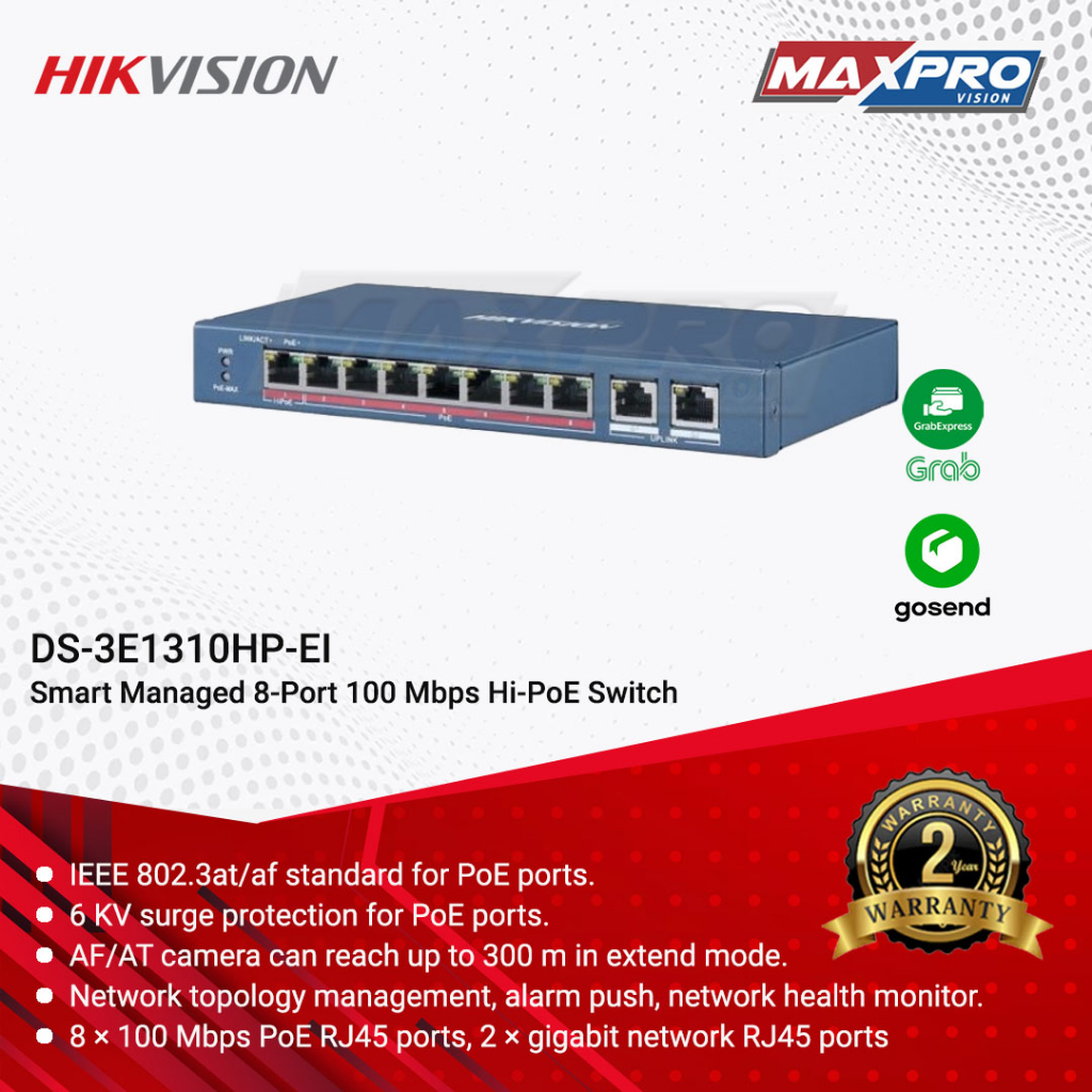 Jual DS-3E1310HP-EI - HIKVISION SMART HIGH POE SWITCH 8 PORT POE 2 ...