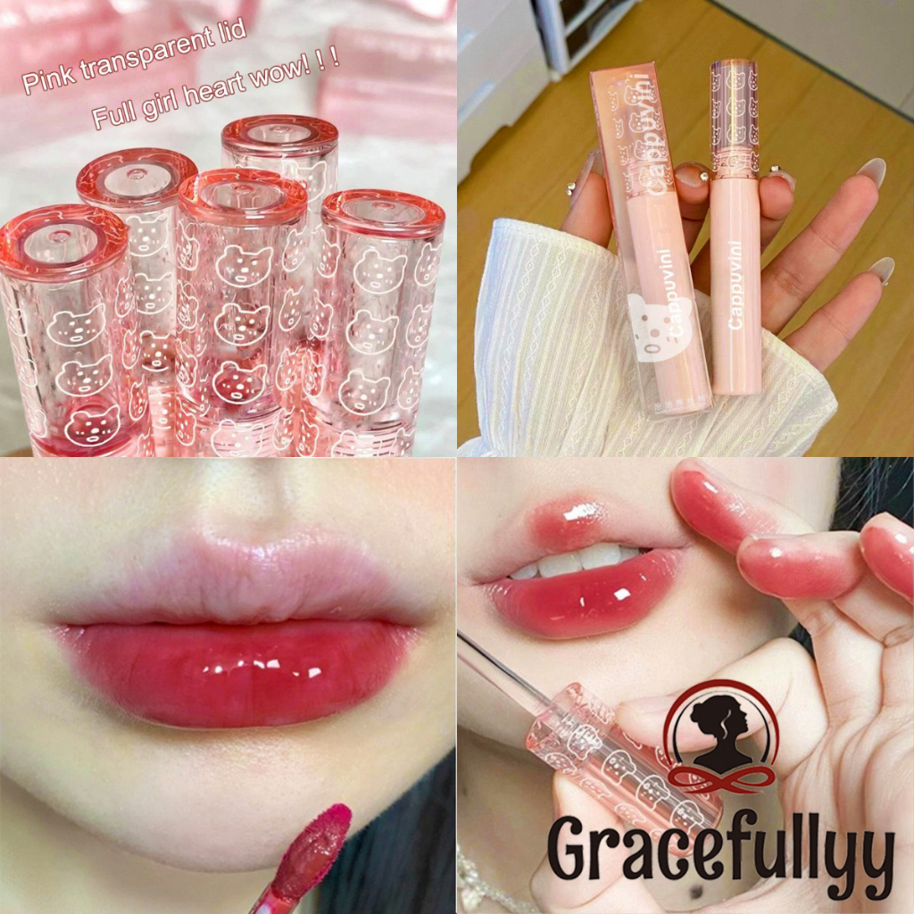 Jual [COD]CAPPUVINI Pink Bear Lip Gloss Jelly Mirror Glass Korea Lip Glaze Moisturizing Lipstik ...