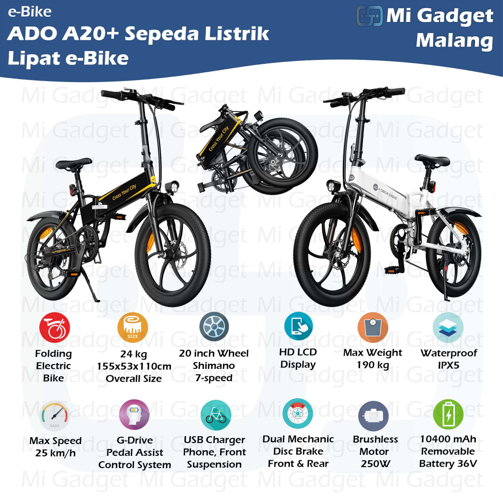 Jual Sepeda Listrik Lipat E Bike ADO A20+ Hybrid Folding Electric Bike | Shopee Indonesia