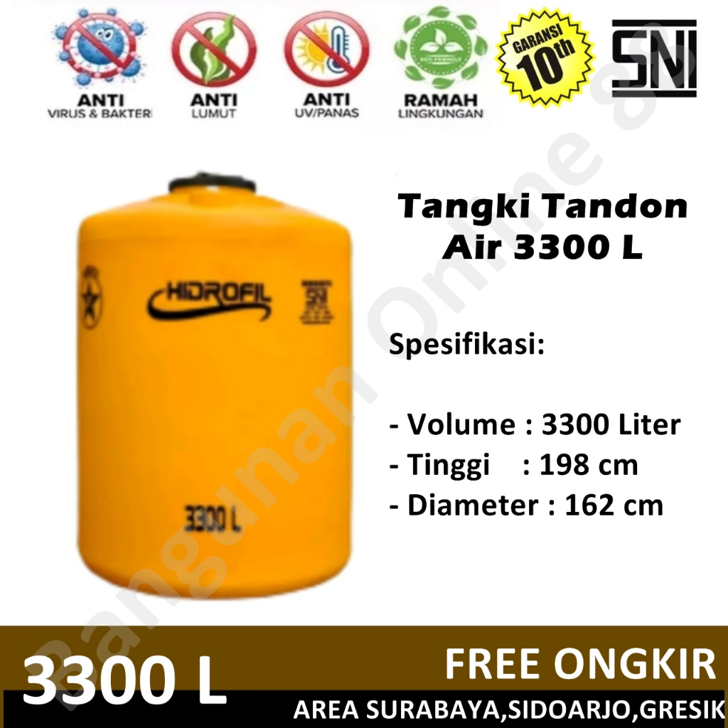 Jual Toren Air Tangki Air Tandon Air Hidrofil 3300 Liter Garansi Murah ...