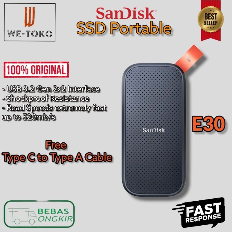 Jual SSD EXTERNAL SANDISK PORTABLE SSD EKSTERNAL up to 520Mb/s dan 800Mb/s USB 3.2 Gen 2 - E30 ...