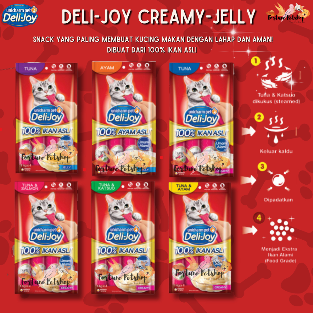 Jual DELI-JOY SNACK KUCING BASAH CREAMY/JELLY TUNA/TUNA SALMON/CHICKEN ...