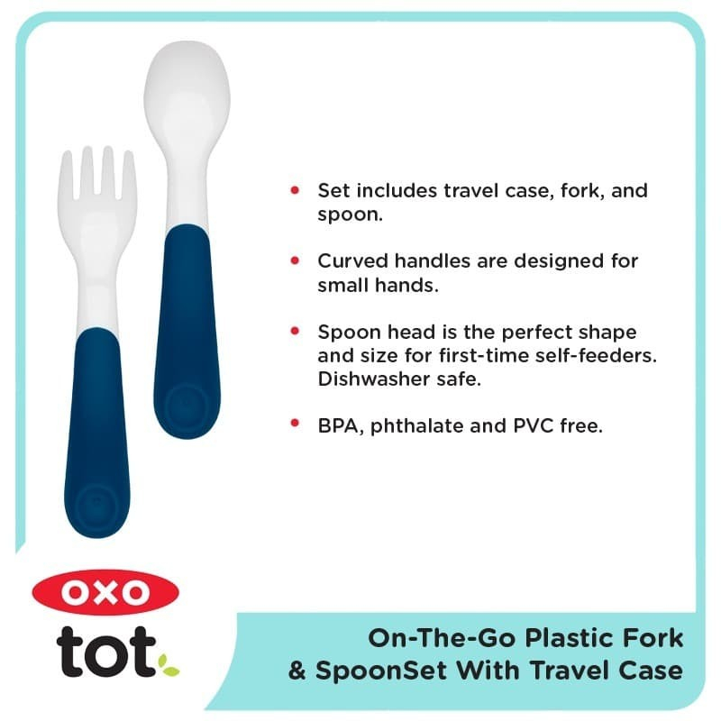 Jual OXO Tot On-the-Go Plastic Fork and Spoon Set with Travel Case | Shopee Indonesia