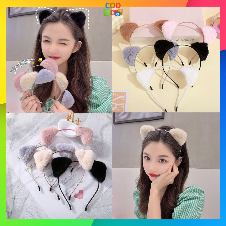 Jual COD - F5890 Bando Telinga Kucing / Bando Bandana Rambut Model Bulu ...