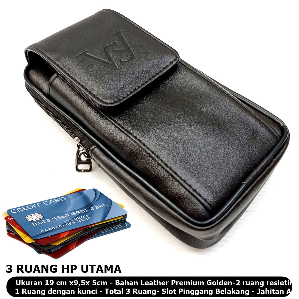 Jual Dompet Kulit Oxland ws HP Kombinasi Pinggang 3 Ruang Black ...
