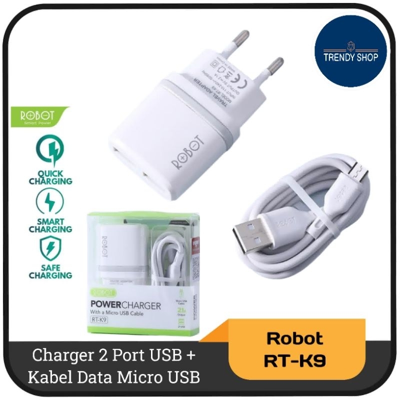 Jual Charger Robot Original RT-K9 2.1A Dual USB Fast Charging Real ...
