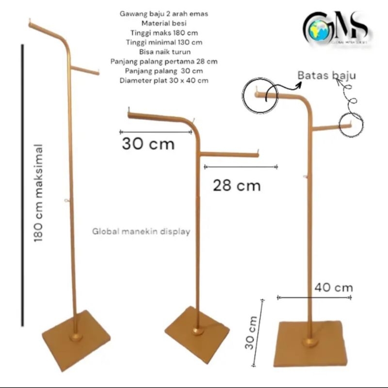 Jual gantungan gawang besi display baju dua arah gold premium (gawang 2 ...
